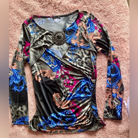 VENUS | Tops | Venus Silky Embellished Long Sleeve Sexy Top L | Poshmark